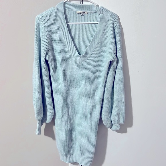 Fashion Nova | Sweaters | Baby Blue Sweater Dress With Balloon Sleeves ...